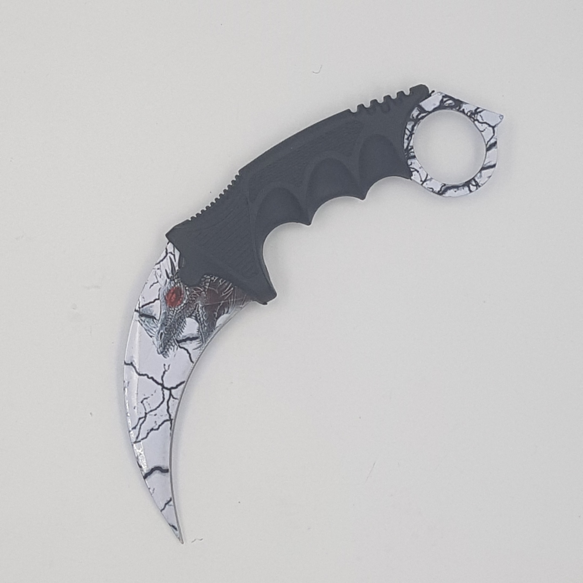 Cutit Karambit steel cu teaca si snur de agatat, alb, dragon, Dalimag ...