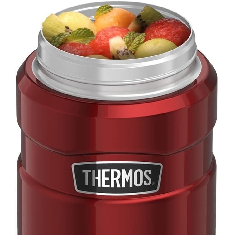 Termos pentru mancare cu lingura pliabila si cana, inox, rosu, 710 ml ...