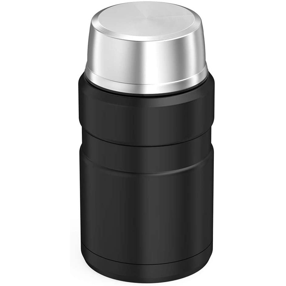 Termos pentru mancare cu lingura pliabila si cana, inox, negru mat, 710 ...