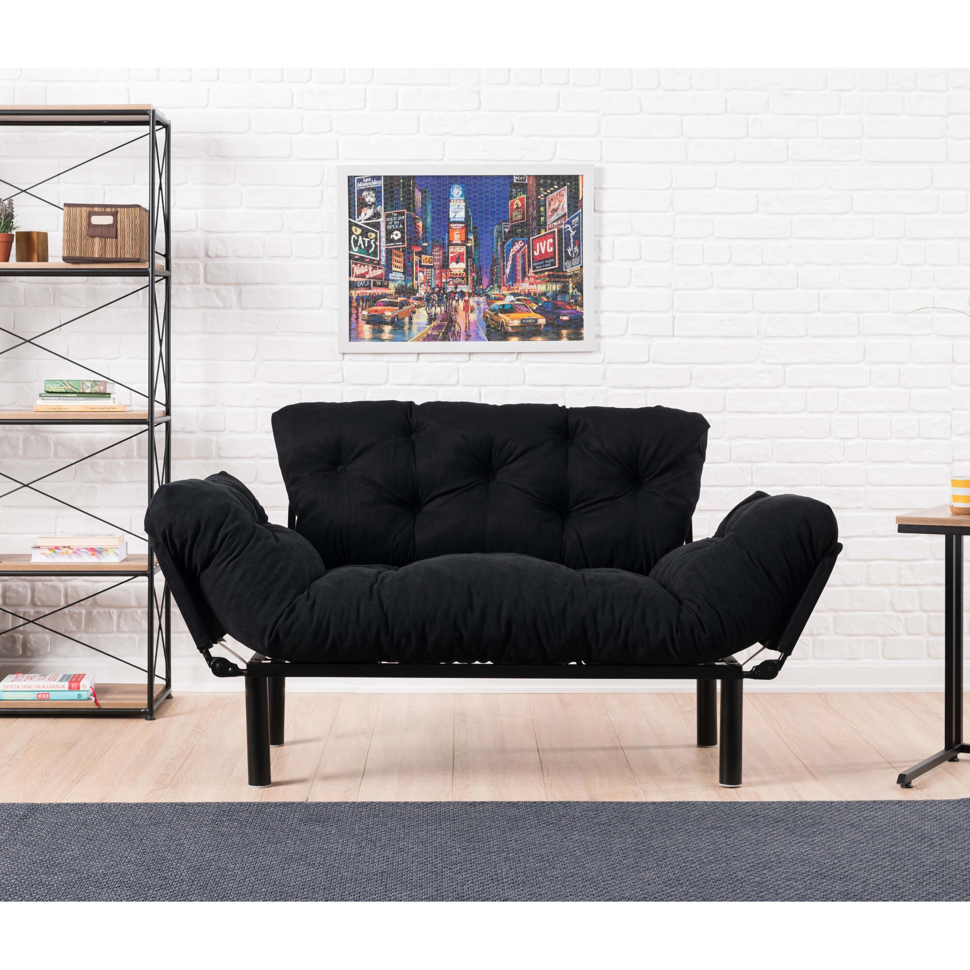 Canapea cu brate rabatabile 2 locuri neagra 155x70 - eMAG.ro