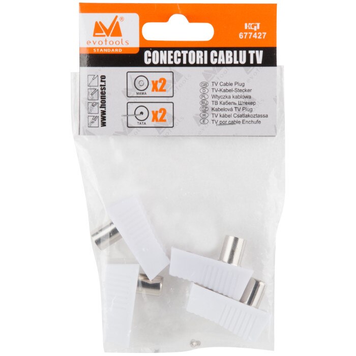 Conectori Cablu TV EvoTools, 2 buc Mama + 2 buc Tata - eMAG.ro