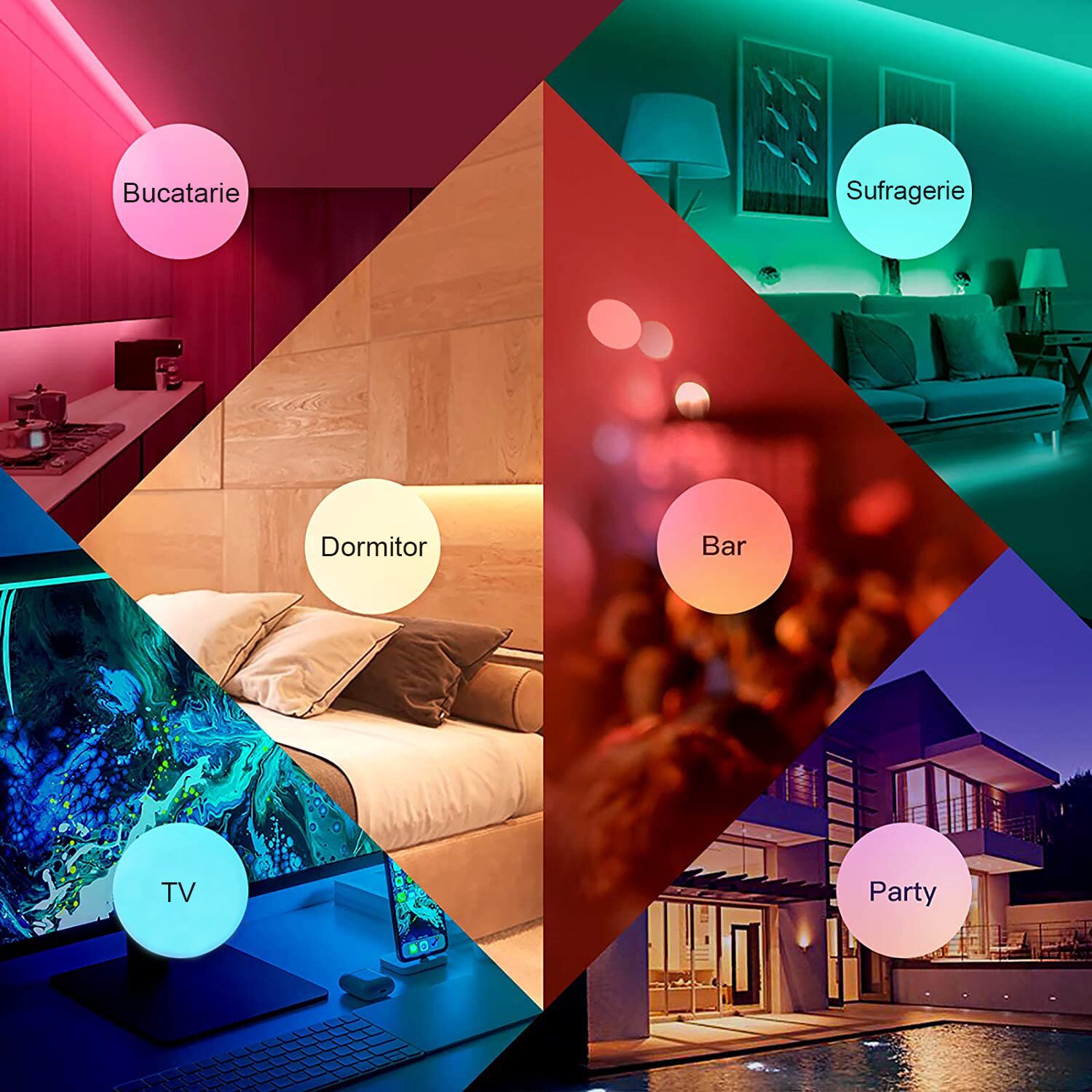 Комплект LED лента, YWX, RGB, 20 м, Управление с Bluetooth чрез ...