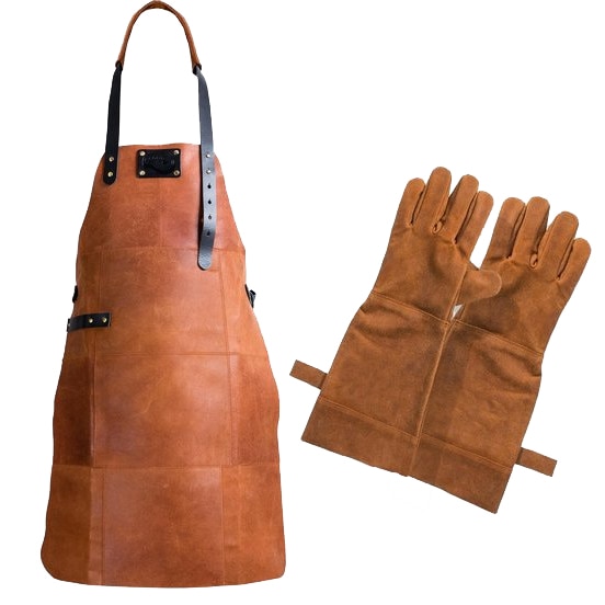 Set sort pentru gratar si manusi FDBW, Piele, Curele reglabile, 81 x 56 ...