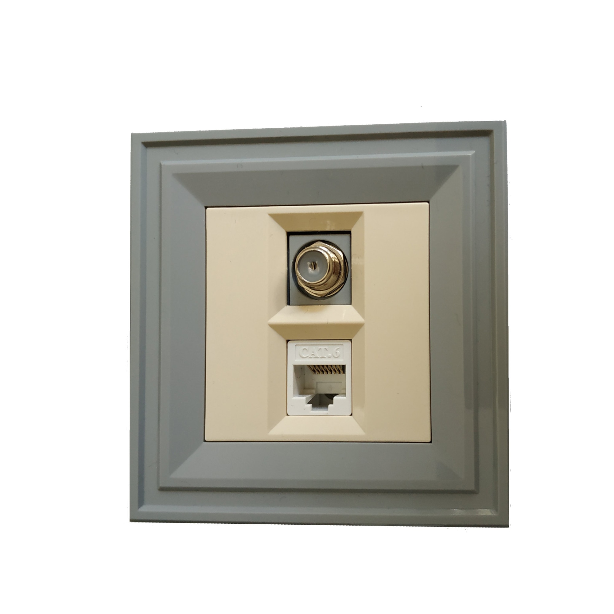 Priza TV + priza date LB Light Classic, crem cu rama gri - eMAG.ro