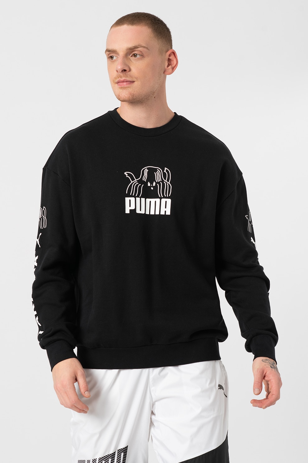 Puma, Суитшърт Tyakasha с лого, Черен/Бял, S - eMAG.bg