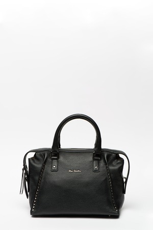 Pierre Cardin, Geanta bowler din piele cu garnituri cu tinte, Negru ...