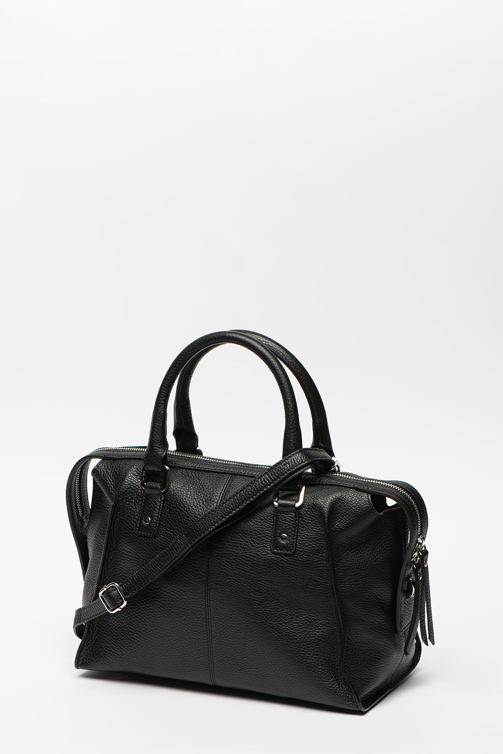 Pierre Cardin, Geanta bowler din piele cu garnituri cu tinte, Negru ...