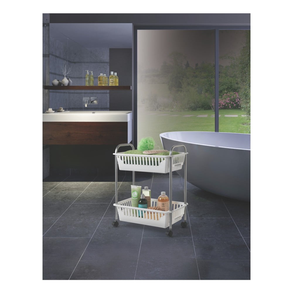 Suport depozitare rulant, Metaltex MX342402 Oslo, cu 2 cosuri, Alb ...