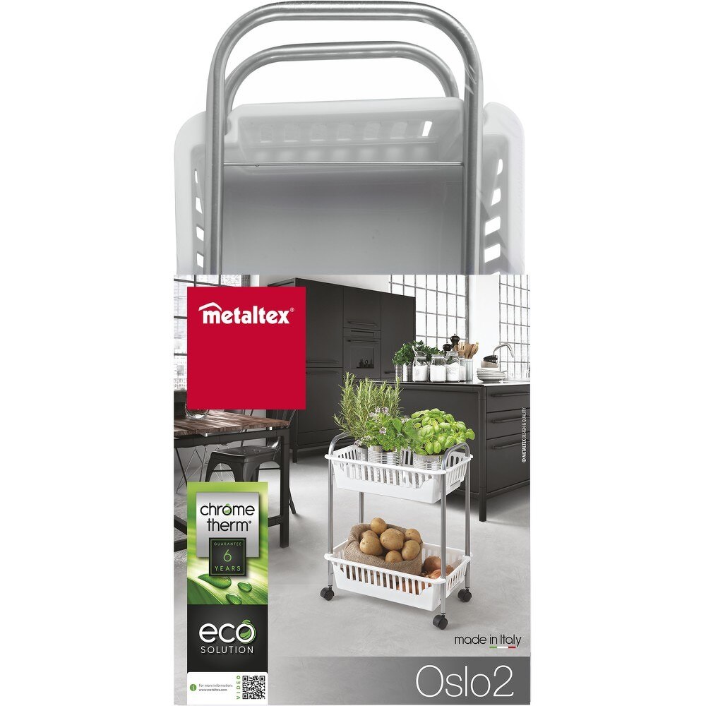 Suport depozitare rulant, Metaltex MX342402 Oslo, cu 2 cosuri, Alb ...