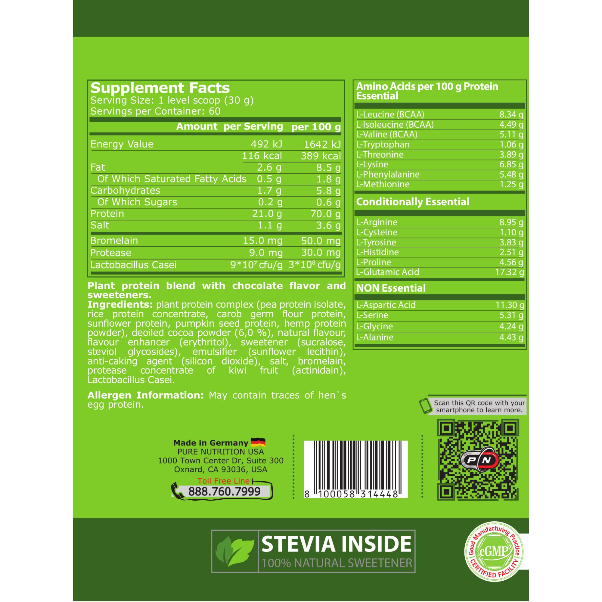Растителен Протеин Pure Nutrition, 1800 грама, Шоколад - eMAG.bg