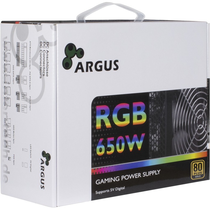 Sursa Inter-Tech Argus RGB-650 II, 80 PLUS® Gold, 650W, Semi Modular ...