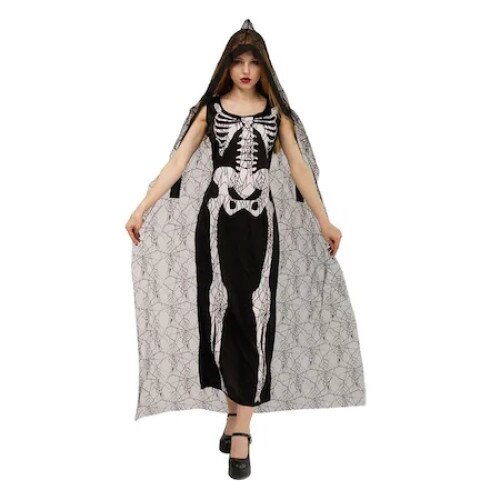Costum Schelet Negru/Alb, marime unica pentru Halloween - eMAG.ro