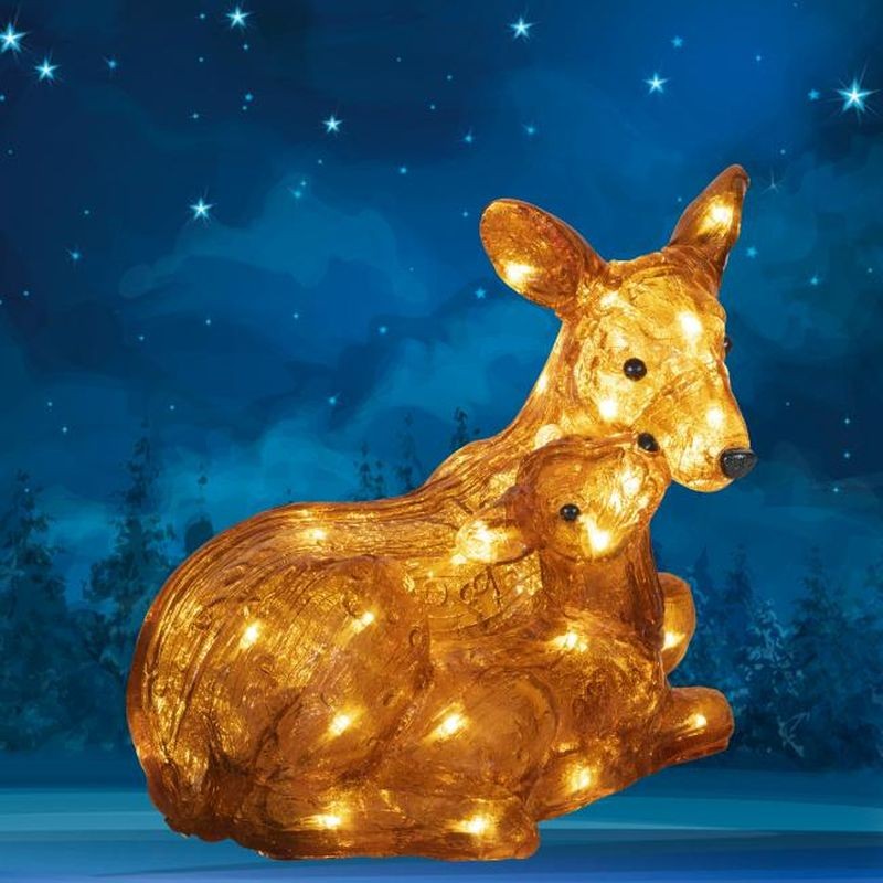 Figurina luminoasa caprioara cu pui, Home, 50 LED-uri alb cald ...