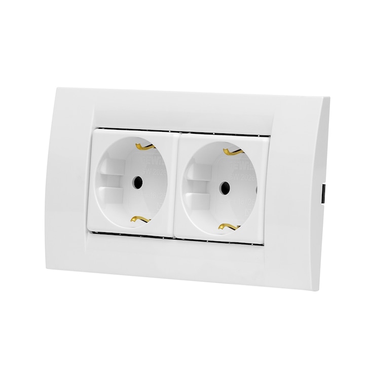 Priza dubla Gewiss 4M, pentru doza 4M, 16A, plastic, Alb - eMAG.ro