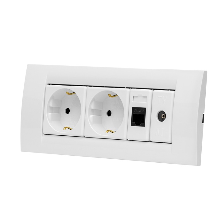 Priza dubla + TV + Internet Gewiss 6M, pentru doza 6M, 16A, RJ45 cat ...
