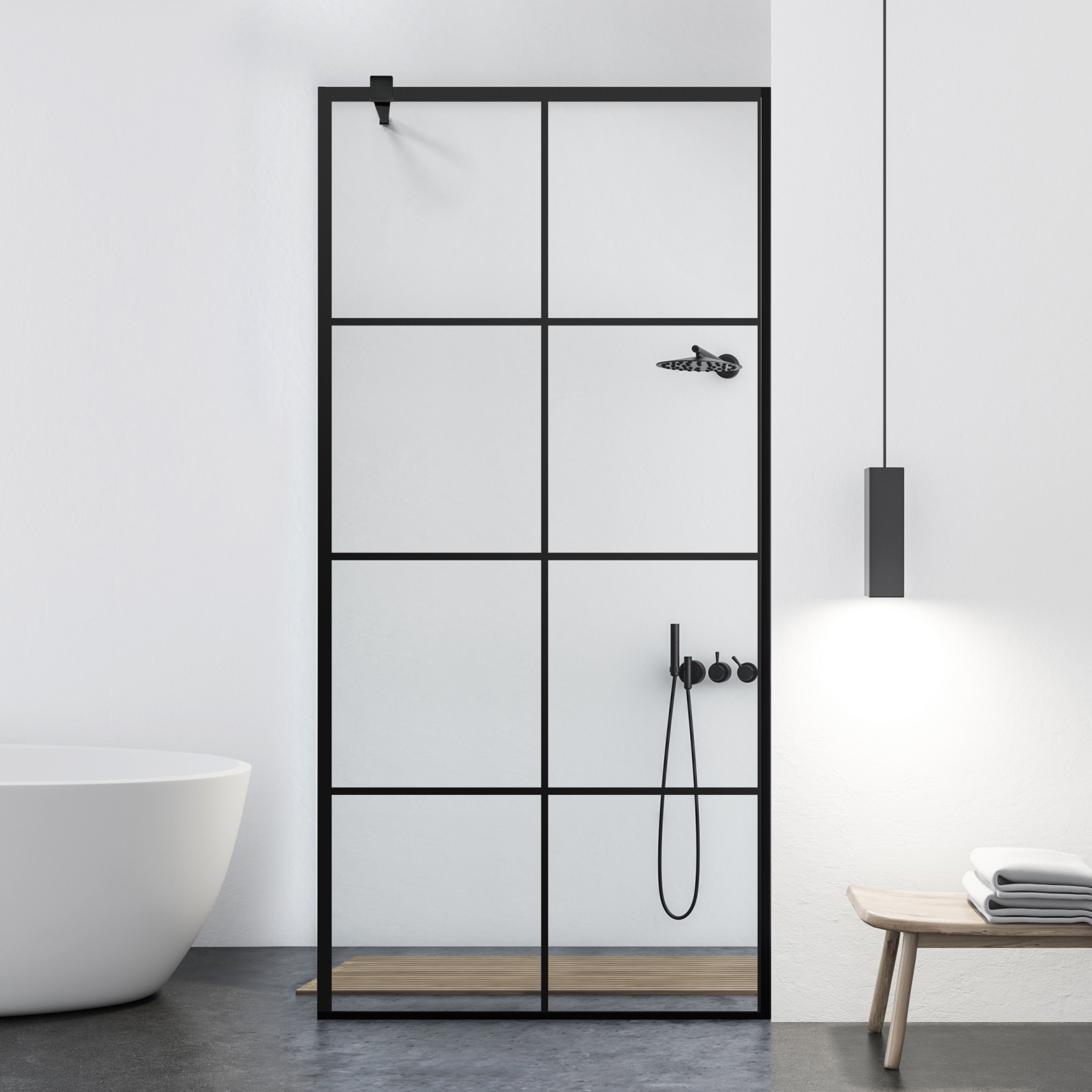 Paravan dus walk-in, AQUA CLASS BLACK MODE, 100 x 195 cm - eMAG.ro