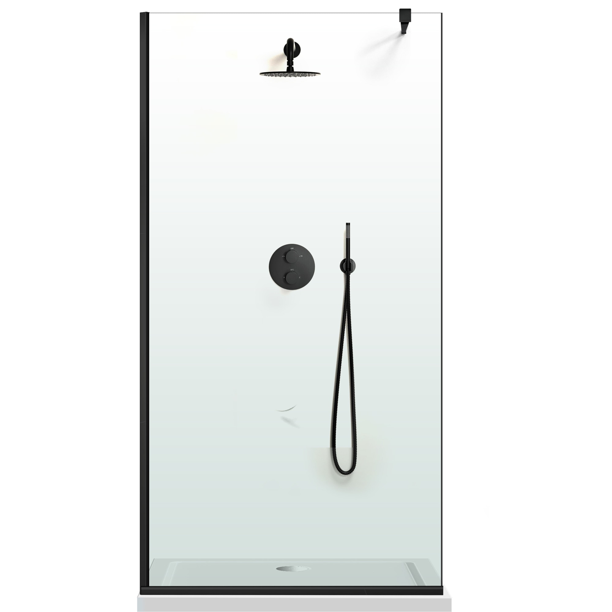 Paravan dus walk-in Aqua Class ® Black, feronerie full inox negru mat ...