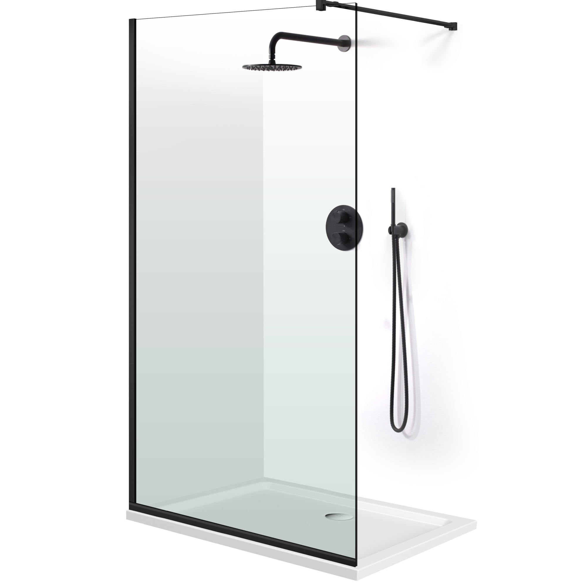 Paravan dus walk-in Aqua Class ® Black, feronerie full inox negru mat ...