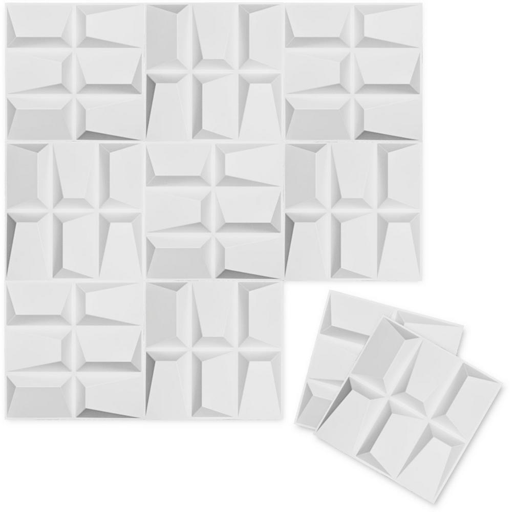 Placa decorativa 3D pentru perete, Plastic, Alb, 500 x 500 mm, Model ...