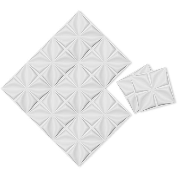 Placa decorativa 3D pentru perete, Model Fresh, Plastic, Alb, 500 x 500 ...