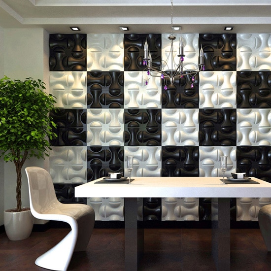 Placa decorativa 3D pentru perete, Model Pill, Plastic, Alb, 500 x 500 ...