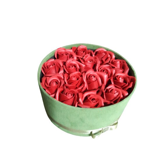 Aranjament floral, Poppy, rosu si verde, lucrat manual, 18 cm x 9 cm ...