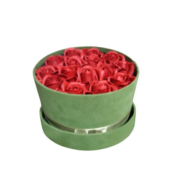 Aranjament floral, Poppy, rosu si verde, lucrat manual, 18 cm x 9 cm ...