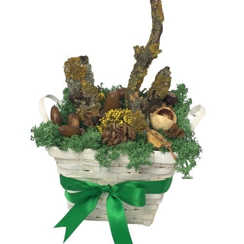 Aranjament floral in cos patrat cu toarte cu muschi si flori criogenat ...