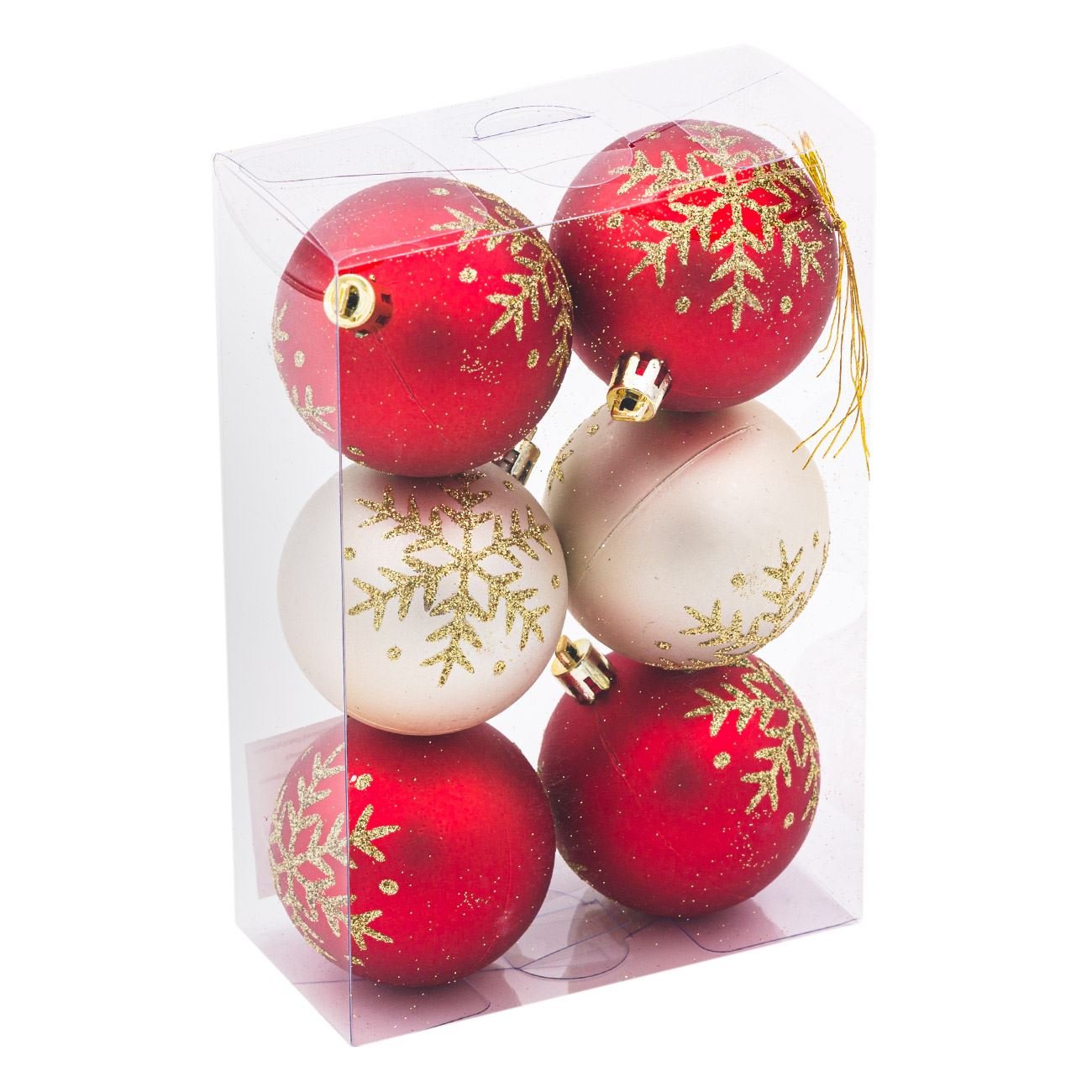 Комплект от 6 декоративни коледни топки с принт на златни люспи, Лъвица ...