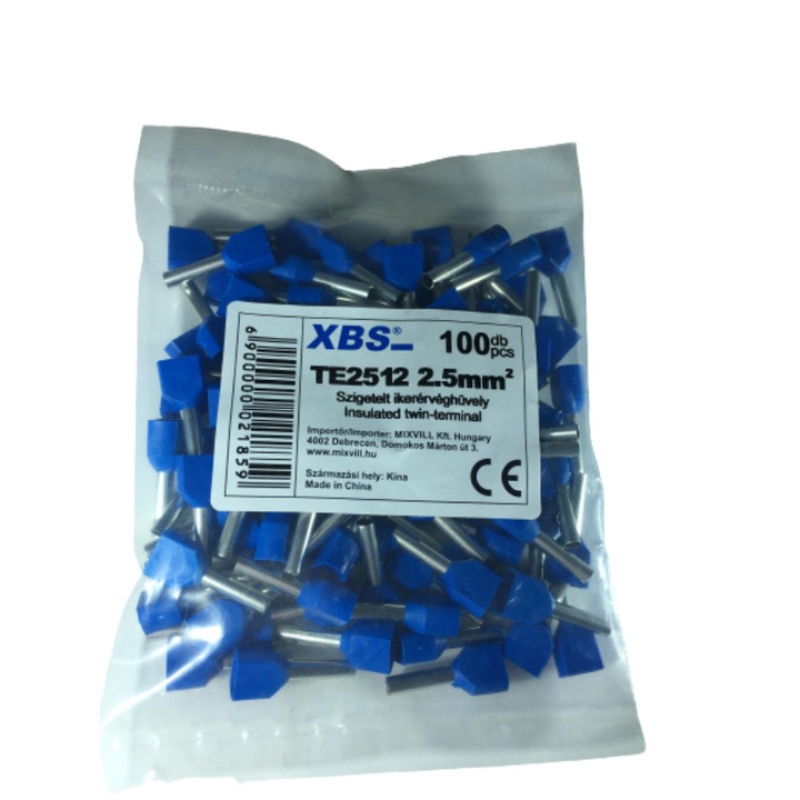 Set pini dubli albastri 2.5mm² conectori terminal de sertizare izolati ...