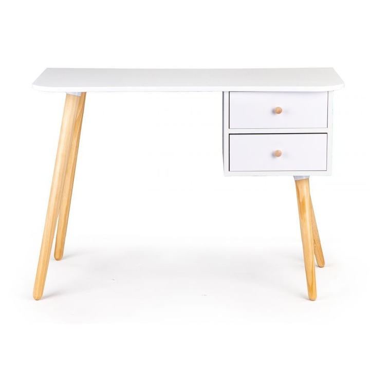 Birou modern pentru computer, cu 2 sertare, MDF, alb - eMAG.ro