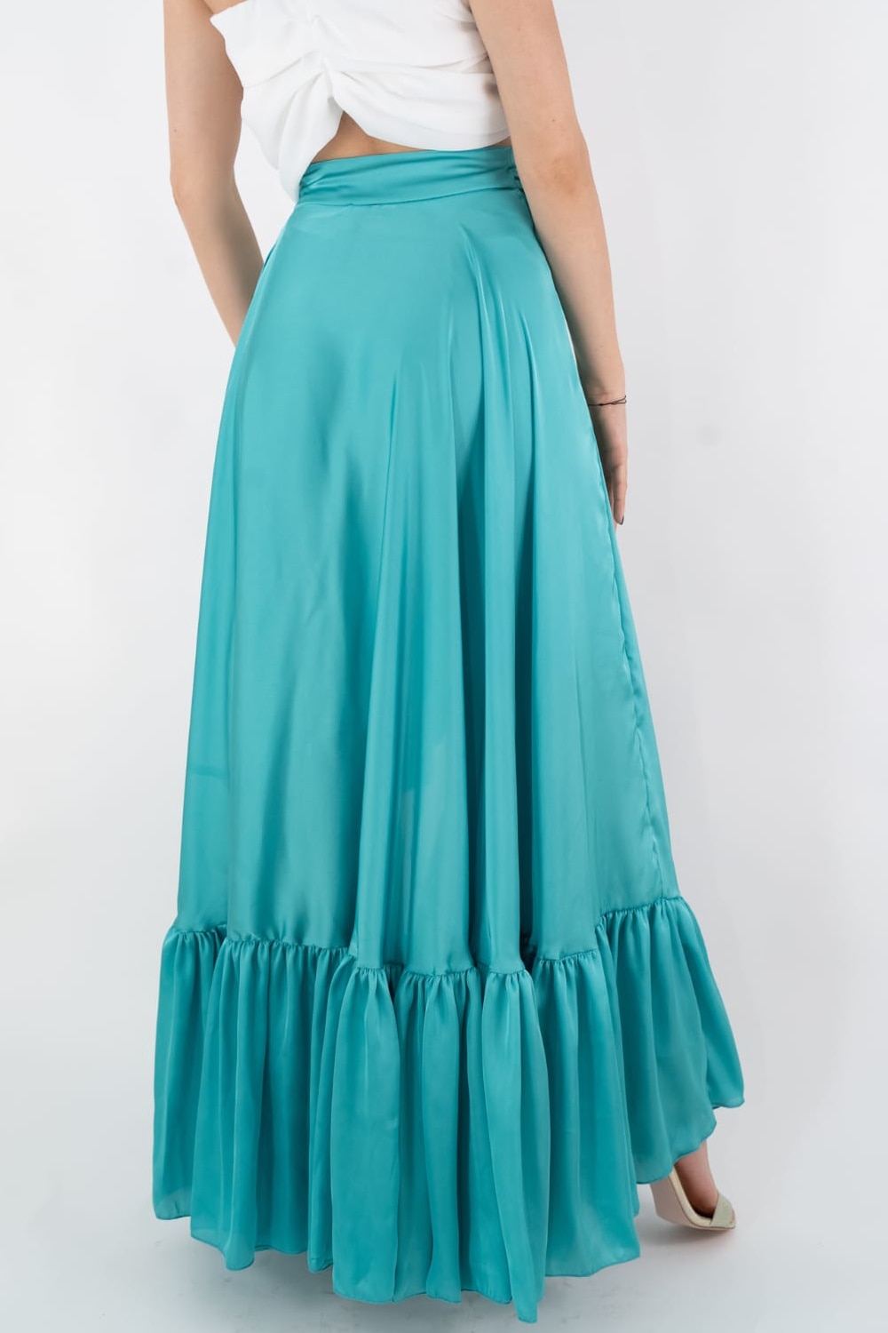 Fusta Dianthus, turcoaz, imitatie de matase, O'La La Outfits, 38 EU ...