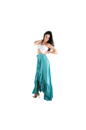 Fusta Dianthus, turcoaz, imitatie de matase, O'La La Outfits, 36 EU ...