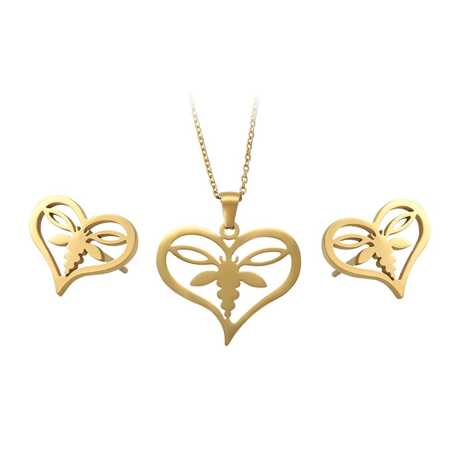 Set colier si cercei placate cu aur de 14K, Libelula - eMAG.ro