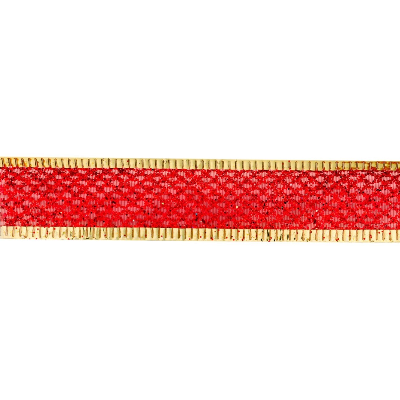 Panglica rosie cu margine aurie pentru bradul de Craciun, 5 m x 22 mm ...
