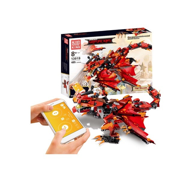 Jucarie de construit,dragon rosu,485 piese,controlabil din telecomanda ...