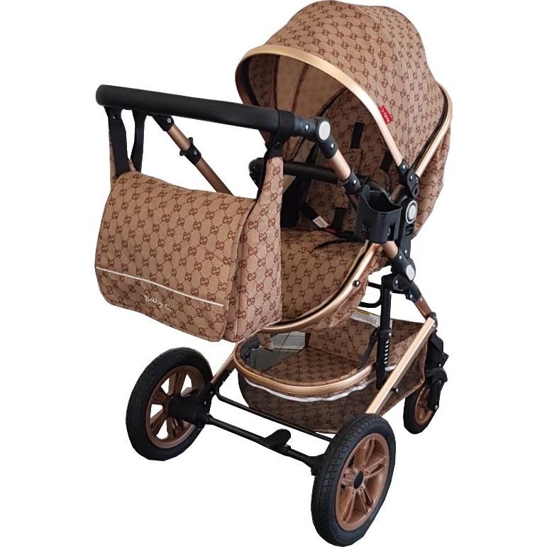 Количка за новородени 3 в 1 Baby Care, С бебешка чанта, Златна ...