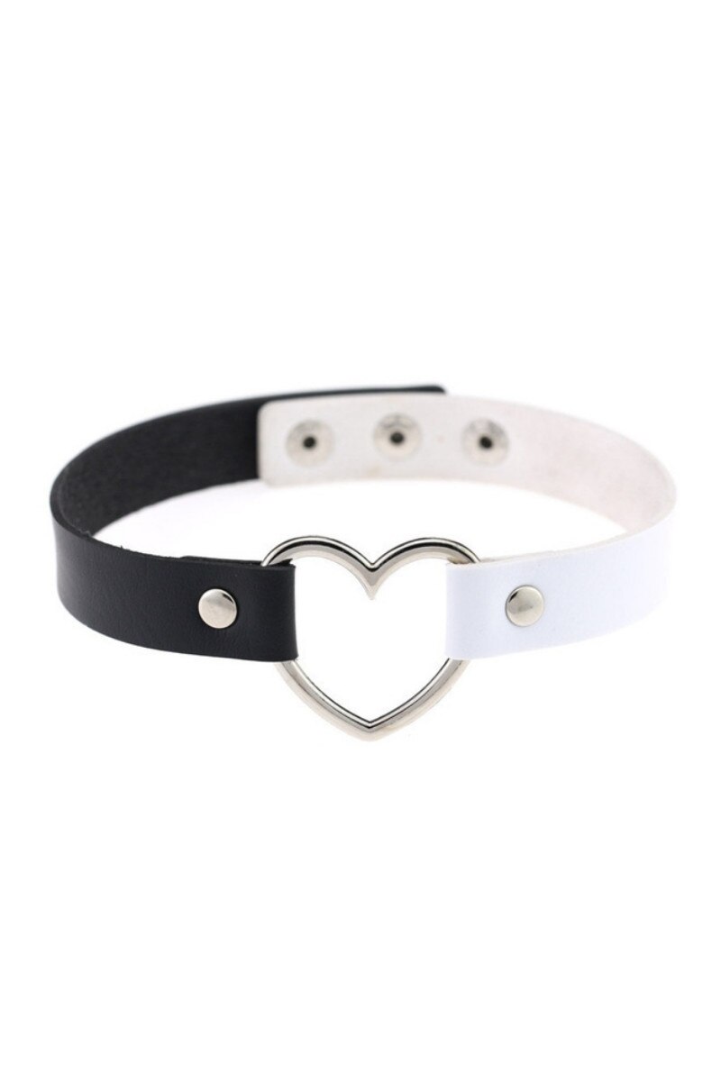 Choker KORSET BG 20197 alb si negru, Inima metalica - eMAG.ro
