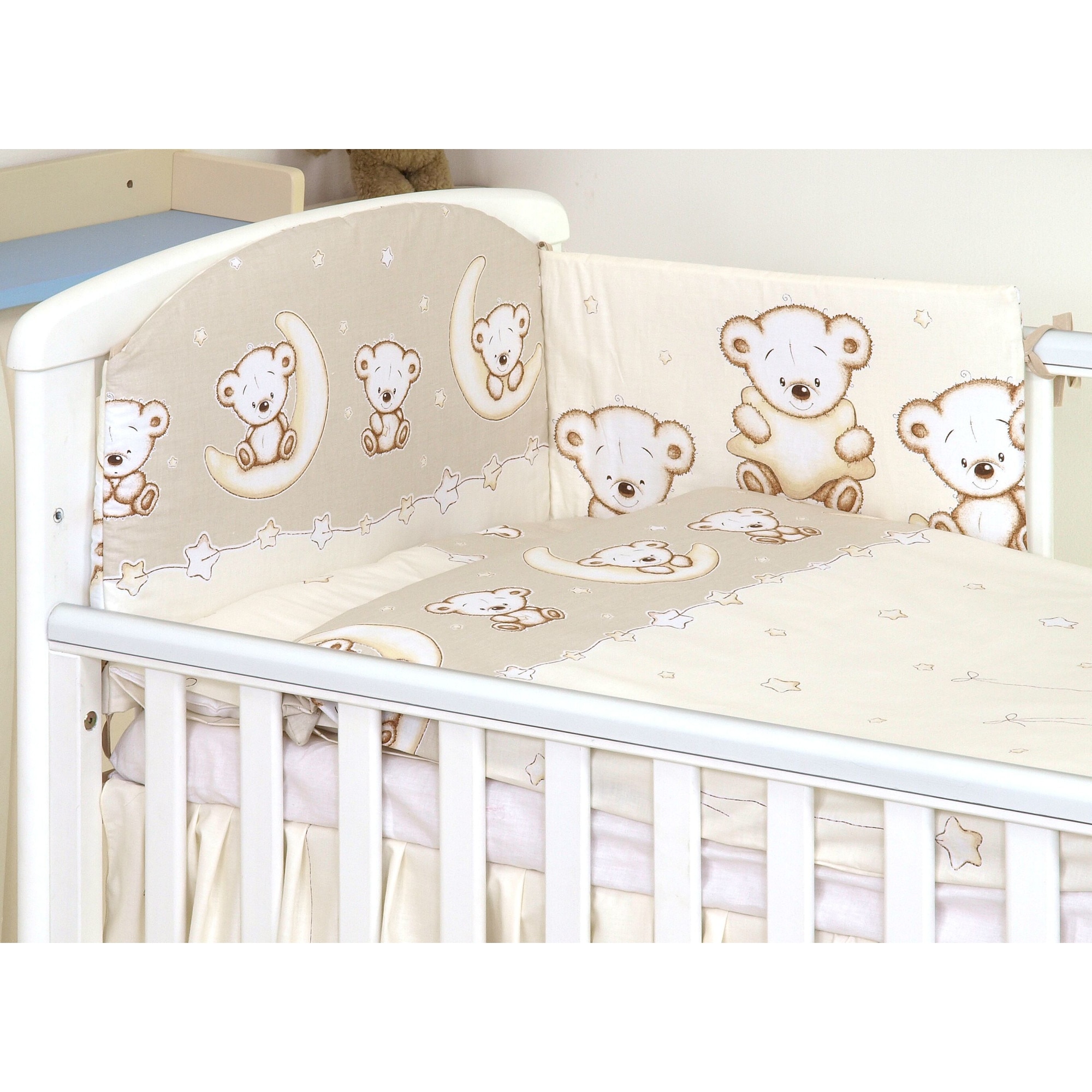 Set lenjerie din bumbac, cu protectie laterala pentru pat bebe 120 x 60 ...