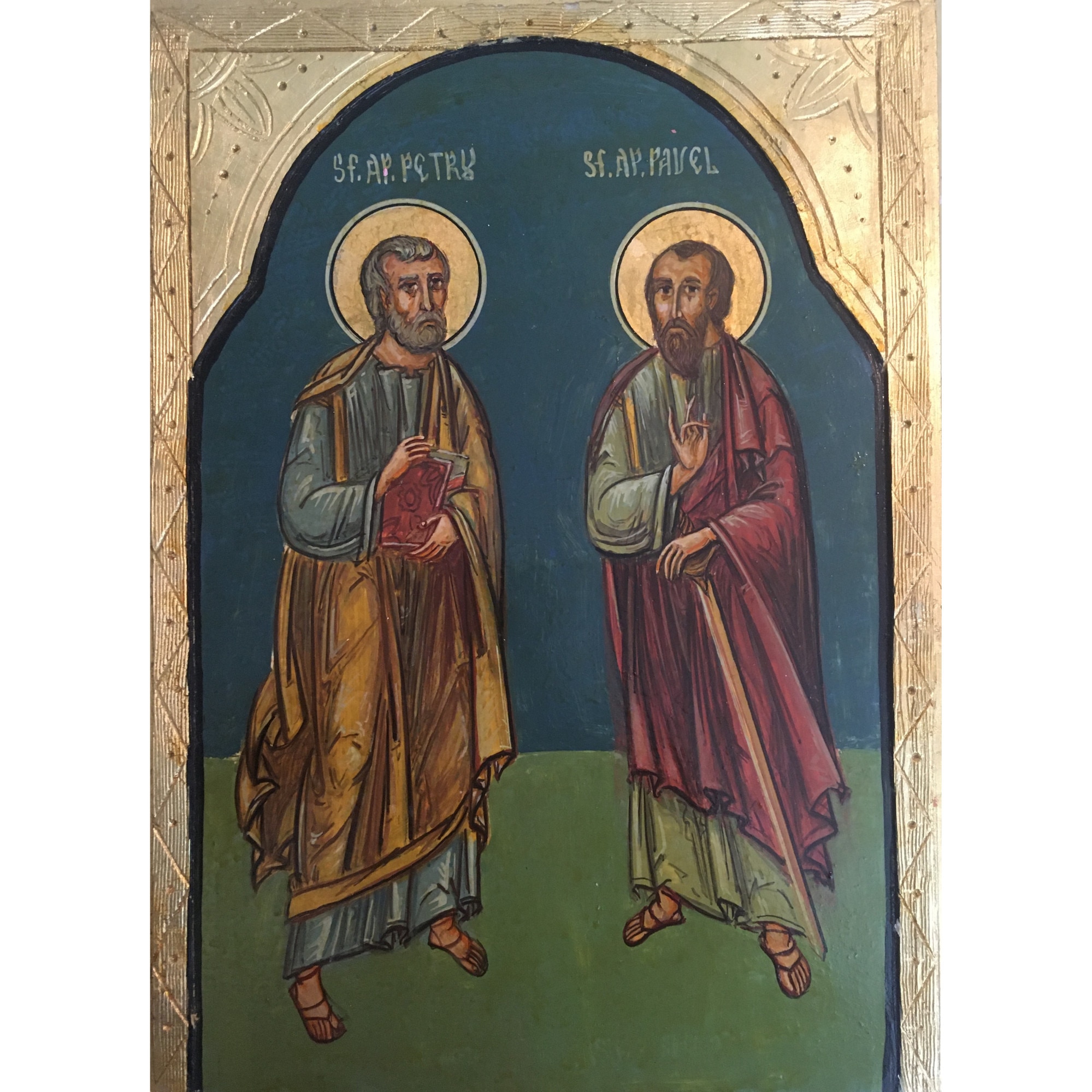 Icoana Handmade decorata cu stucatura, poleita cu schlagmetall, Sf Ap ...