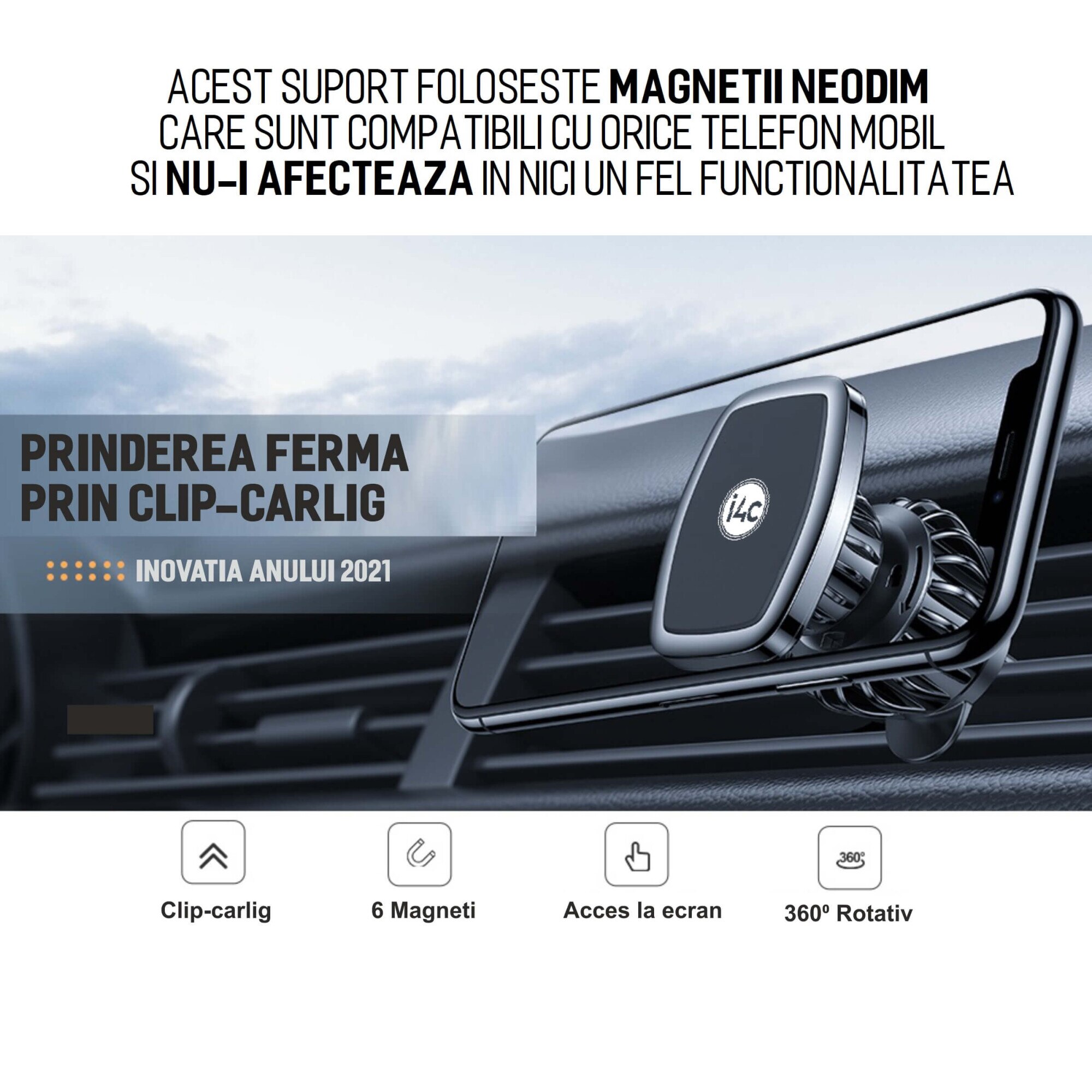 Suport telefon pentru masina, cu prindere in grila de ventilatie cu ...