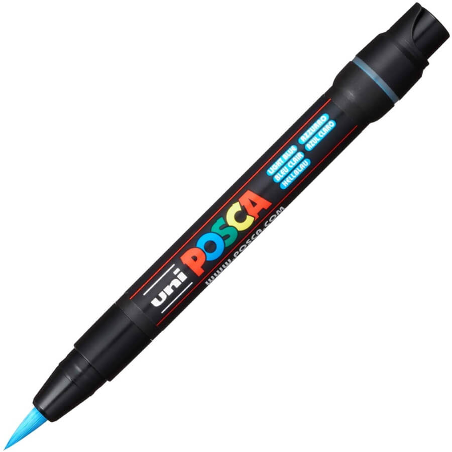 Marker pensula Posca Brush - albastru deschis - eMAG.ro