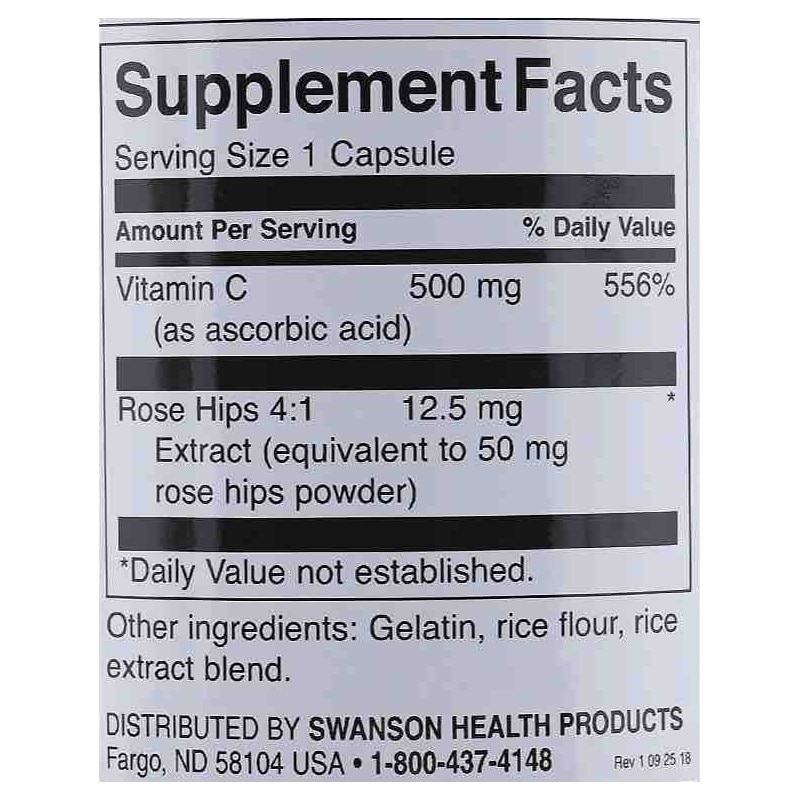 Swanson Vitamin C & Rose Hips Extract (Vit.C & Macese) - 100 Capsule ...