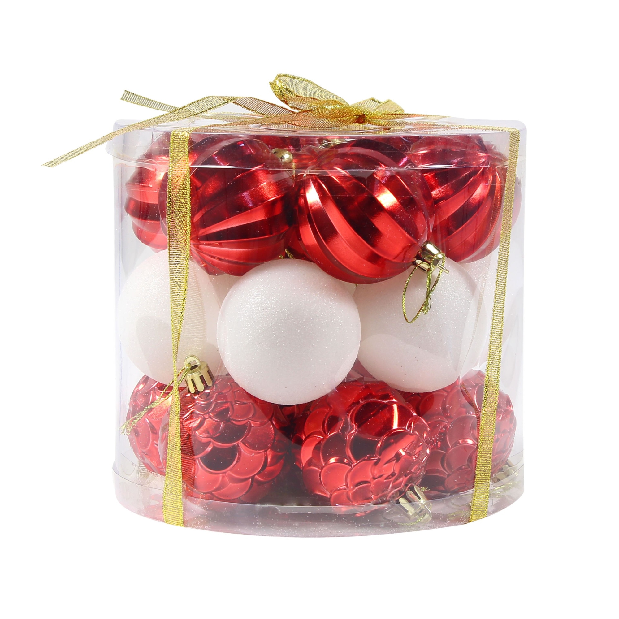 Комплект коледни топки 21 части, червено/бели - eMAG.bg
