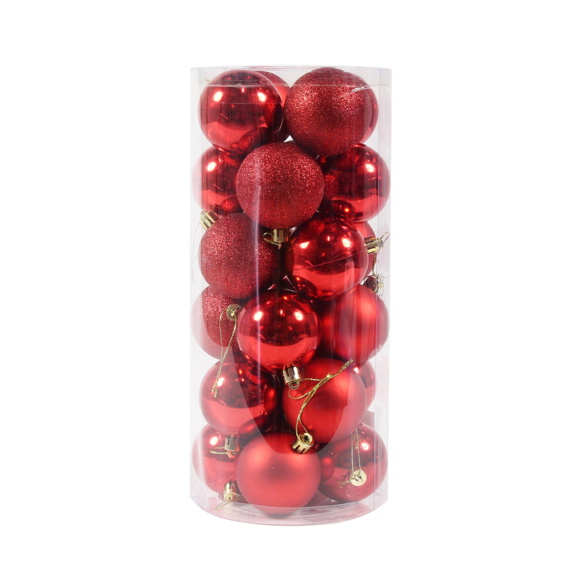 Set 24 globulete de Craciun, rosii, 6 cm - eMAG.ro