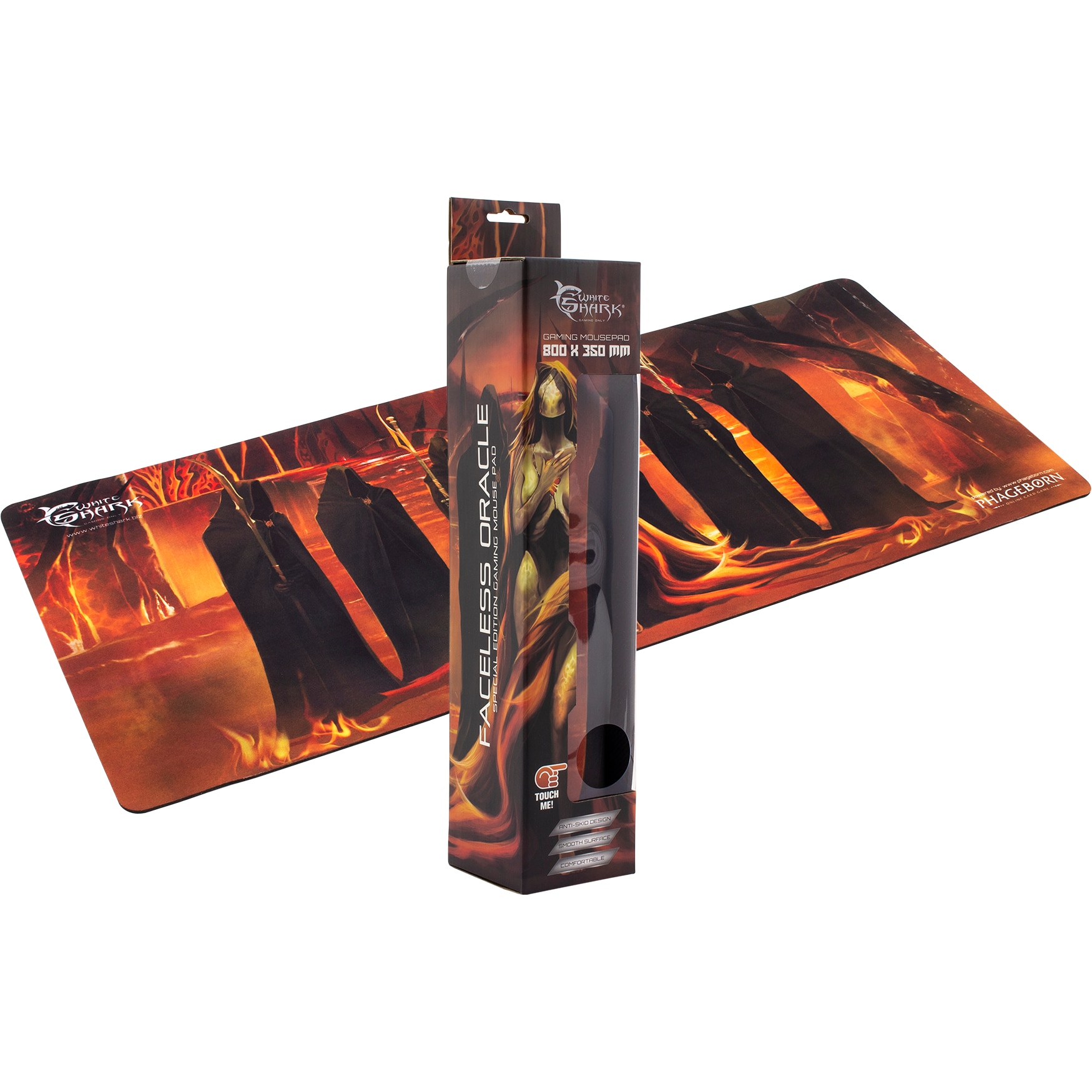 Mousepad gaming, White Shark, Oracle Faceless, 80x35cm Negru/Portocaliu ...