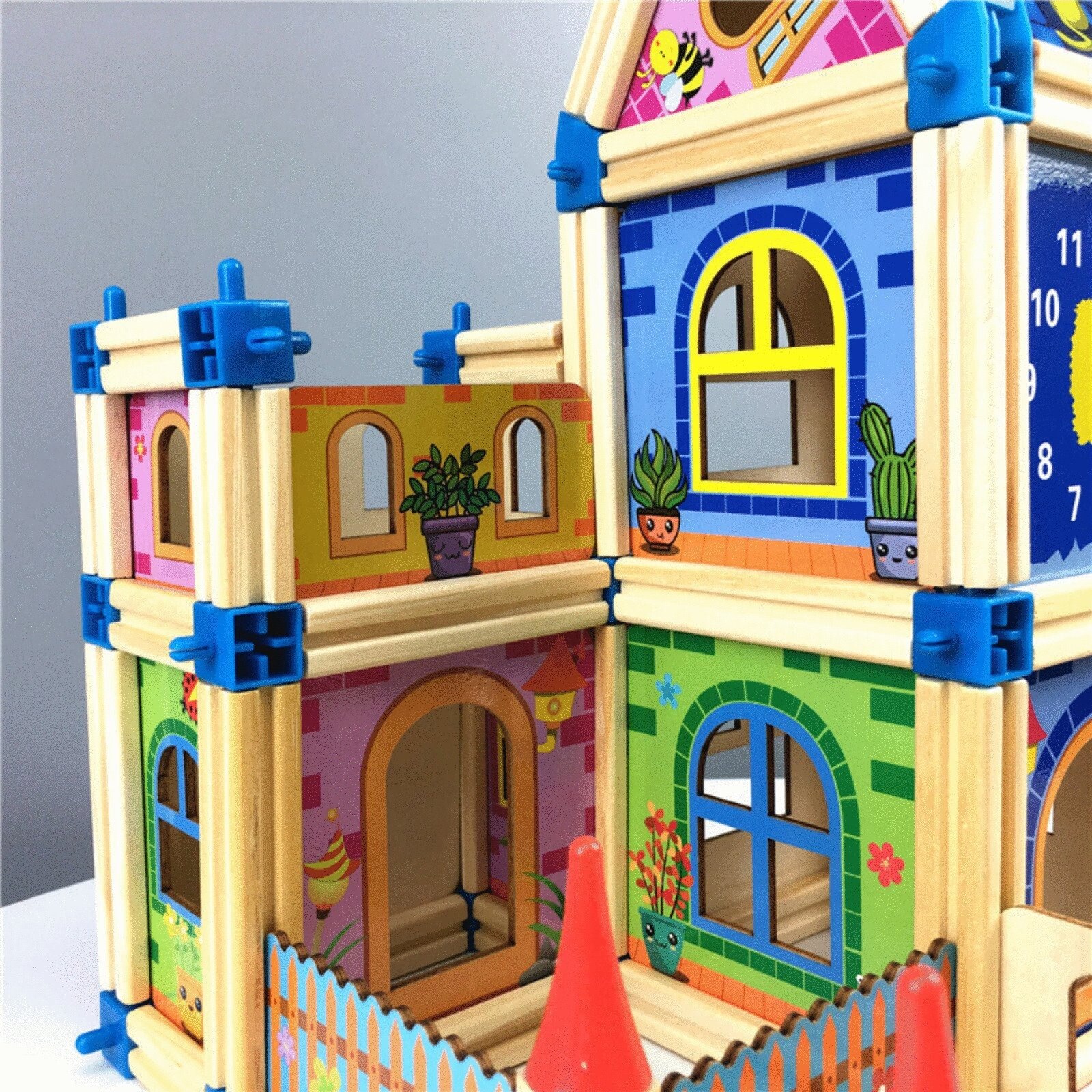 Joc de constructie, Arhitect, 128 piese din lemn, multicolor, cu ...