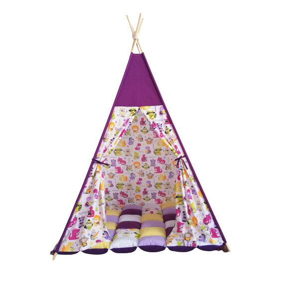 Cort teepee Animals si saltea patchwork, bumbac, 100x100x170 cm, suport ...