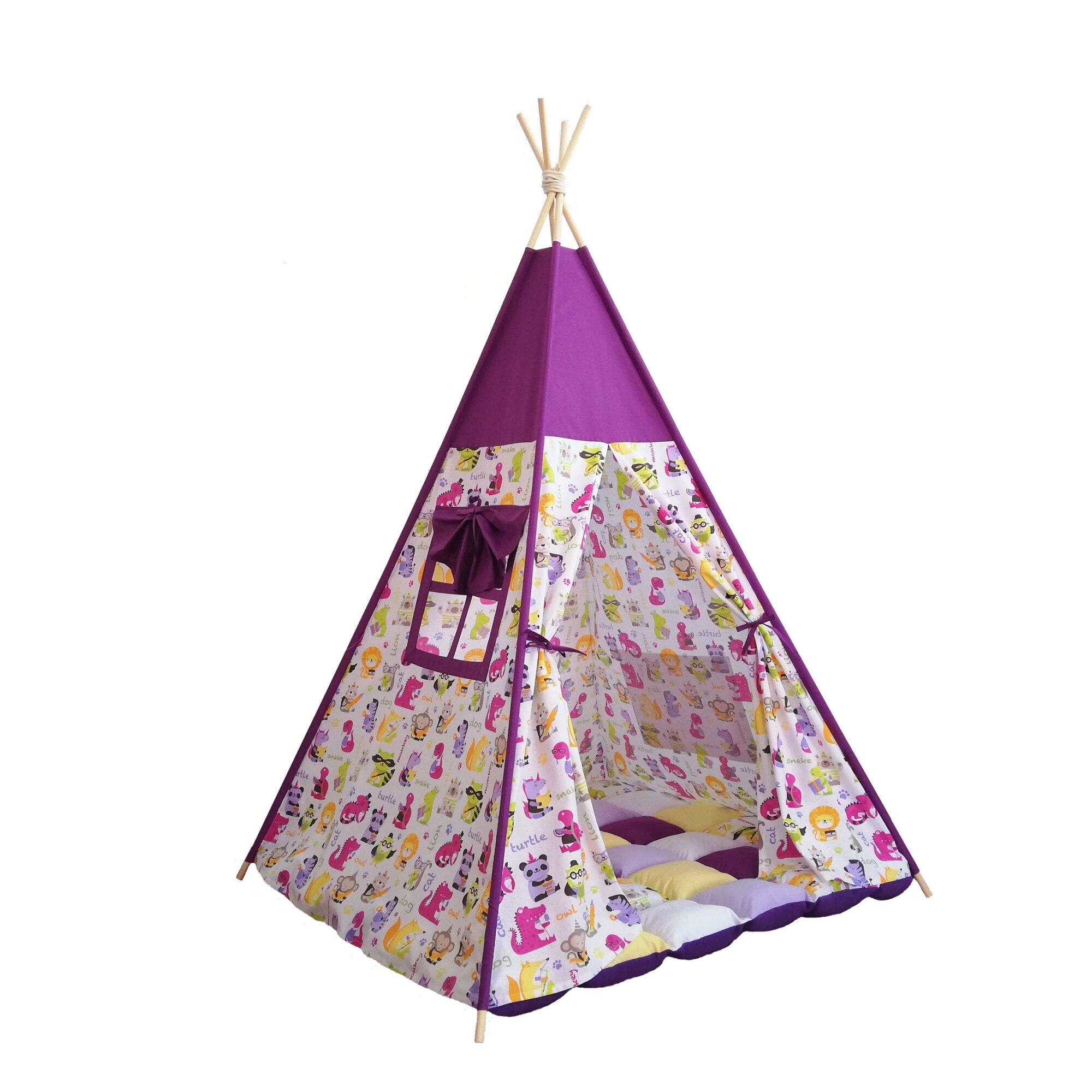 Cort teepee Animals si saltea patchwork, bumbac, 100x100x170 cm, suport ...