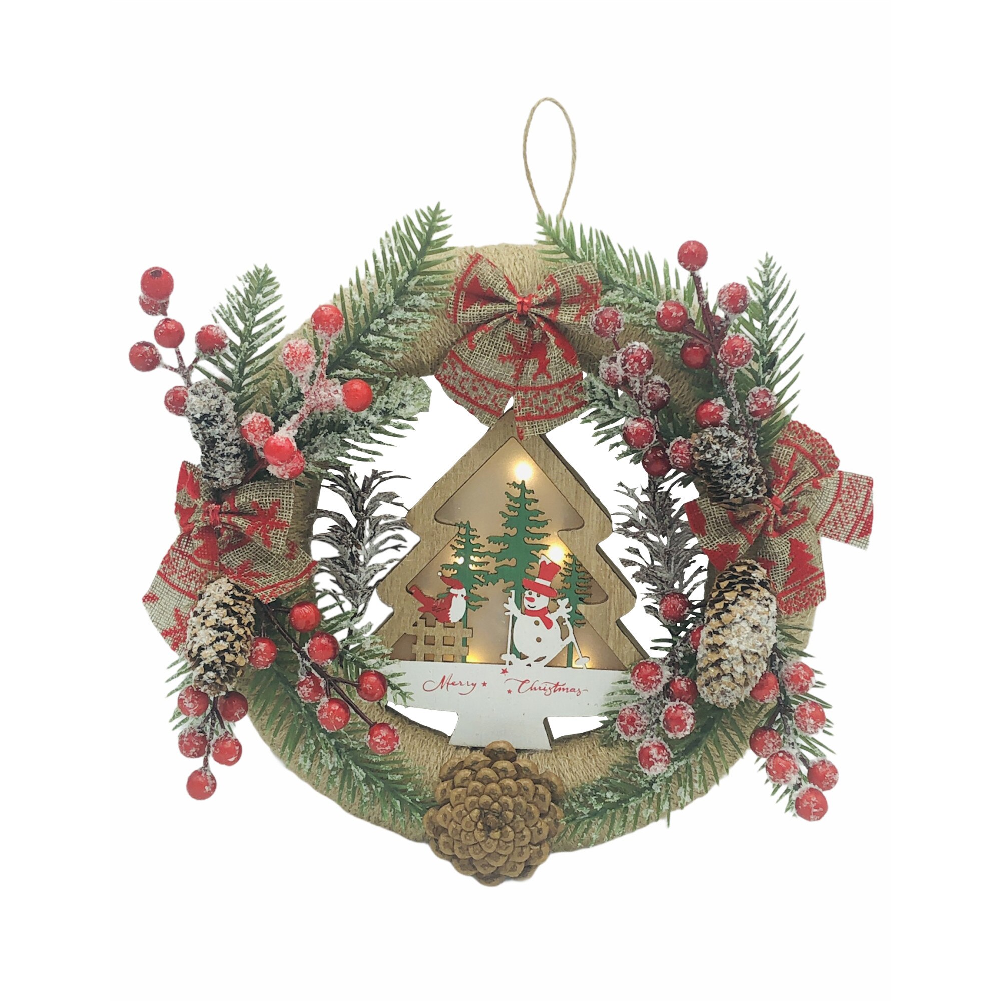 Coronita Craciun Eventissimi, 25 cm, cu casuta din lemn iluminata LED ...